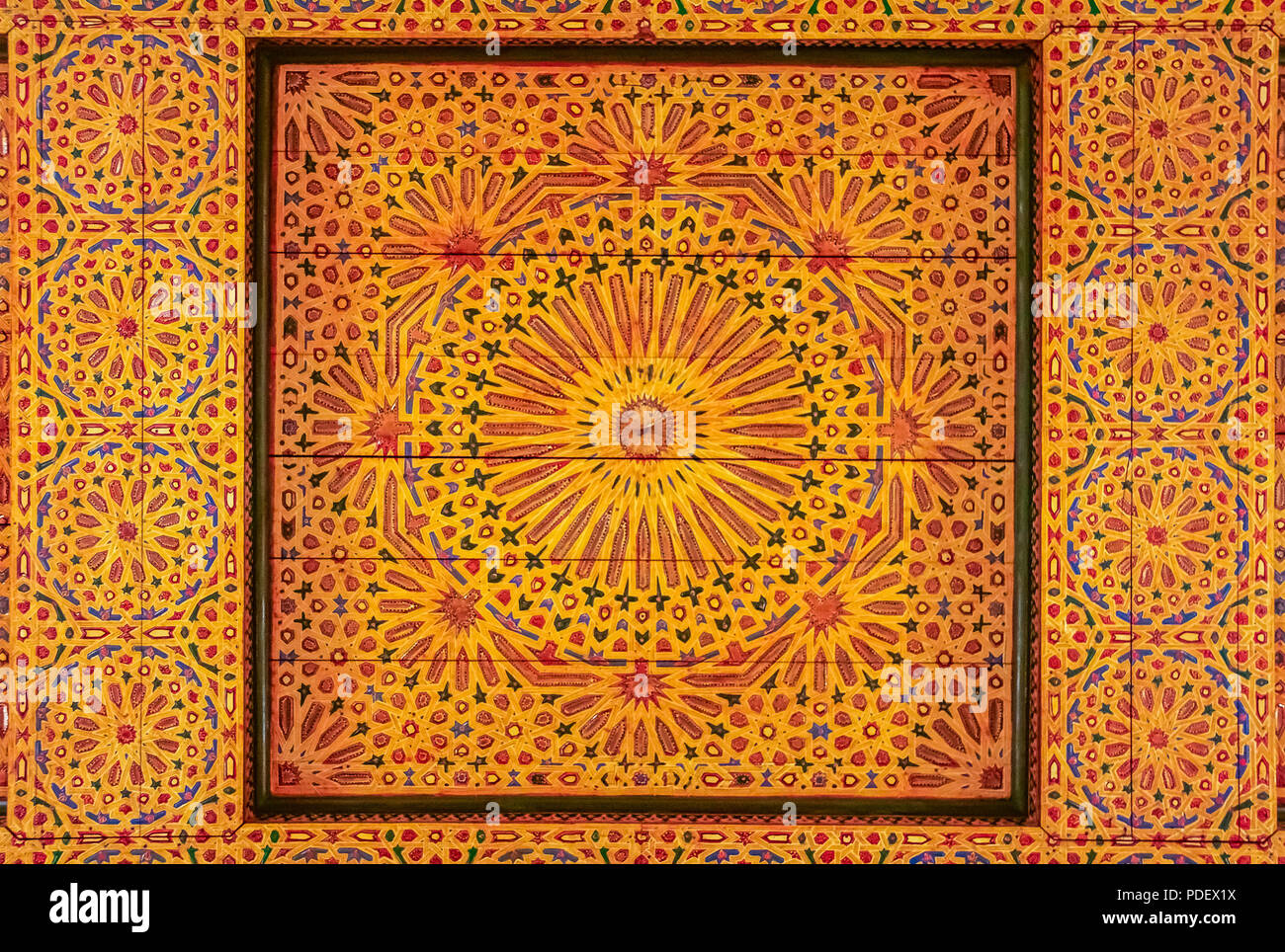 Traditional Moroccan cedar wood carved ceiling in Fes, Morocco Stock ...