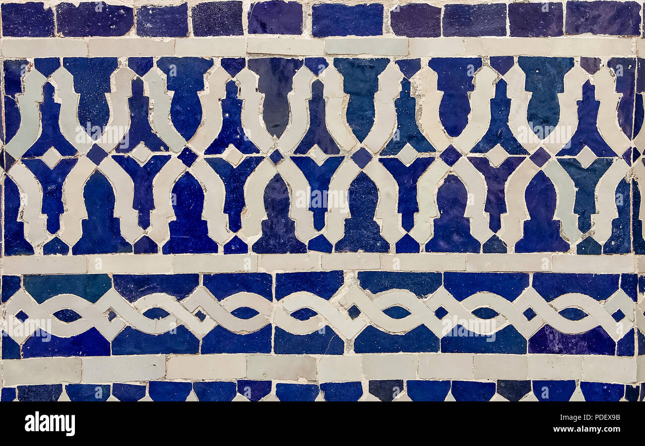 Traditional ornate Moroccan tile pattern in a riad in Morocco Stock ...