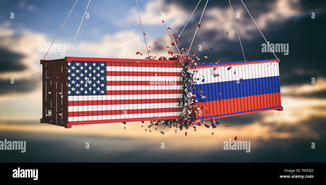 USA and Russia trade war concept. US of America and Russian flags ...