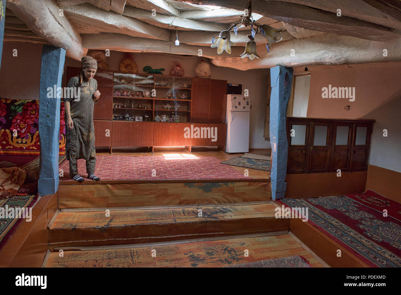 Interior of a traditional Pamiri house, Langar, Tajikistan Stock Photo ...