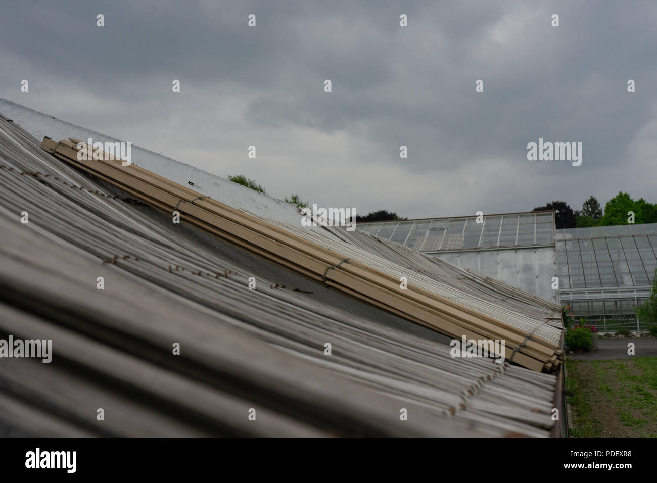 close up of shack with grey clouds in the back Stock Photo - Alamy