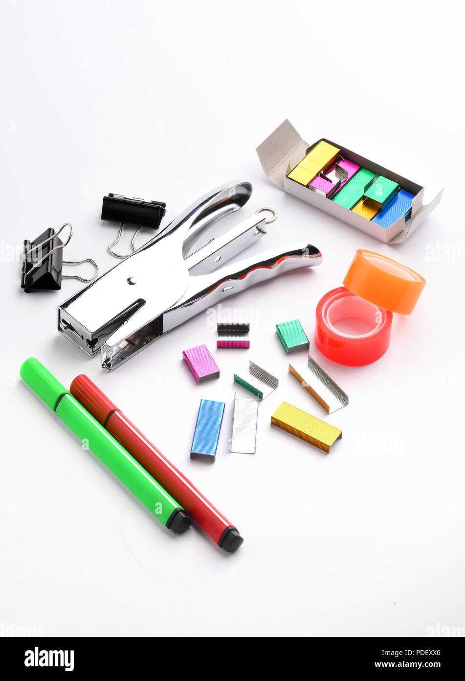 School supplies on white background Stock Photo - Alamy