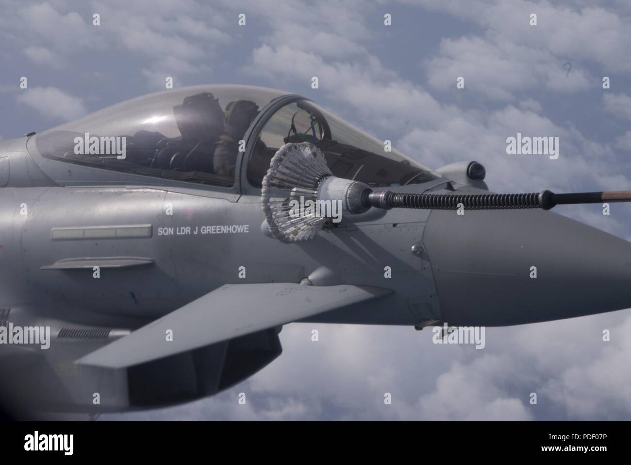 A Royal Air Force Typhoon fighter flys in formation, over the North Sea ...