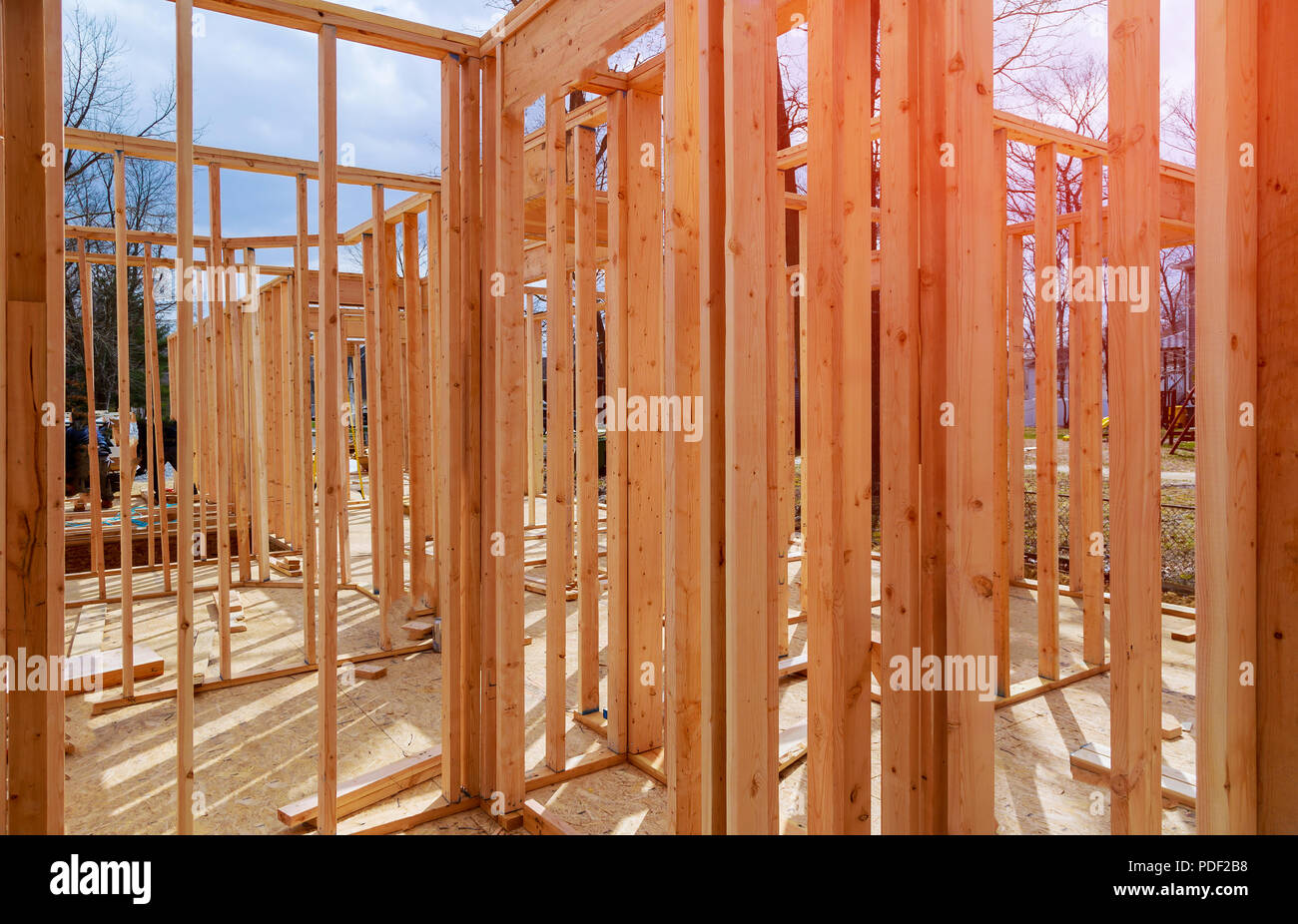 Wood Building frame at Family Housing post and beam construction Stock ...