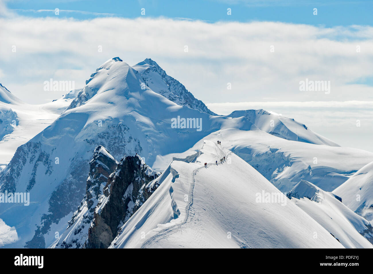 Mountaineers tackle the famous Breithorn traverse in Zermatt ...