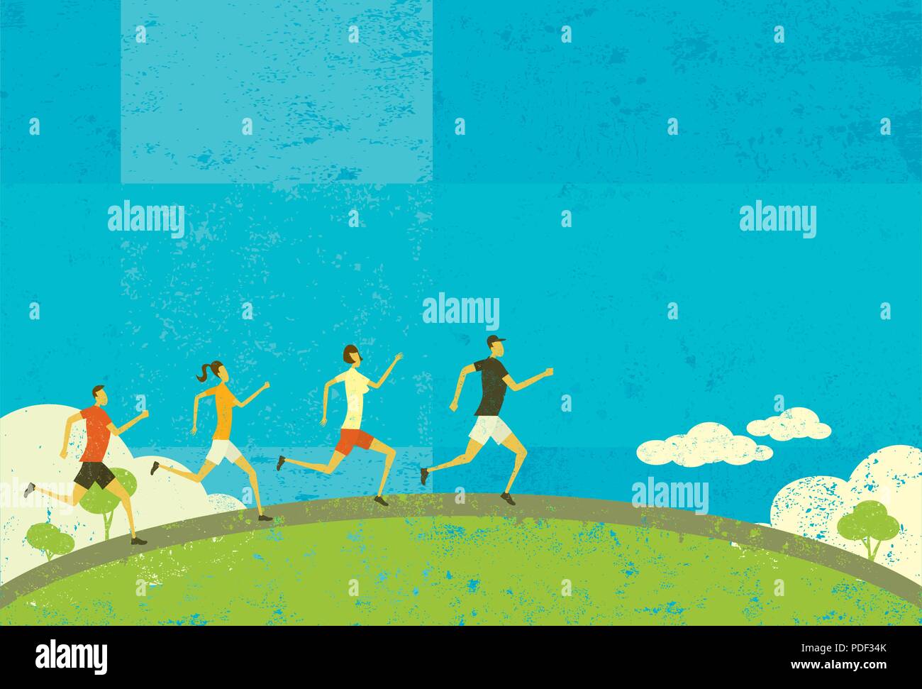 Runners. People jogging over an abstract nature background Stock Vector ...