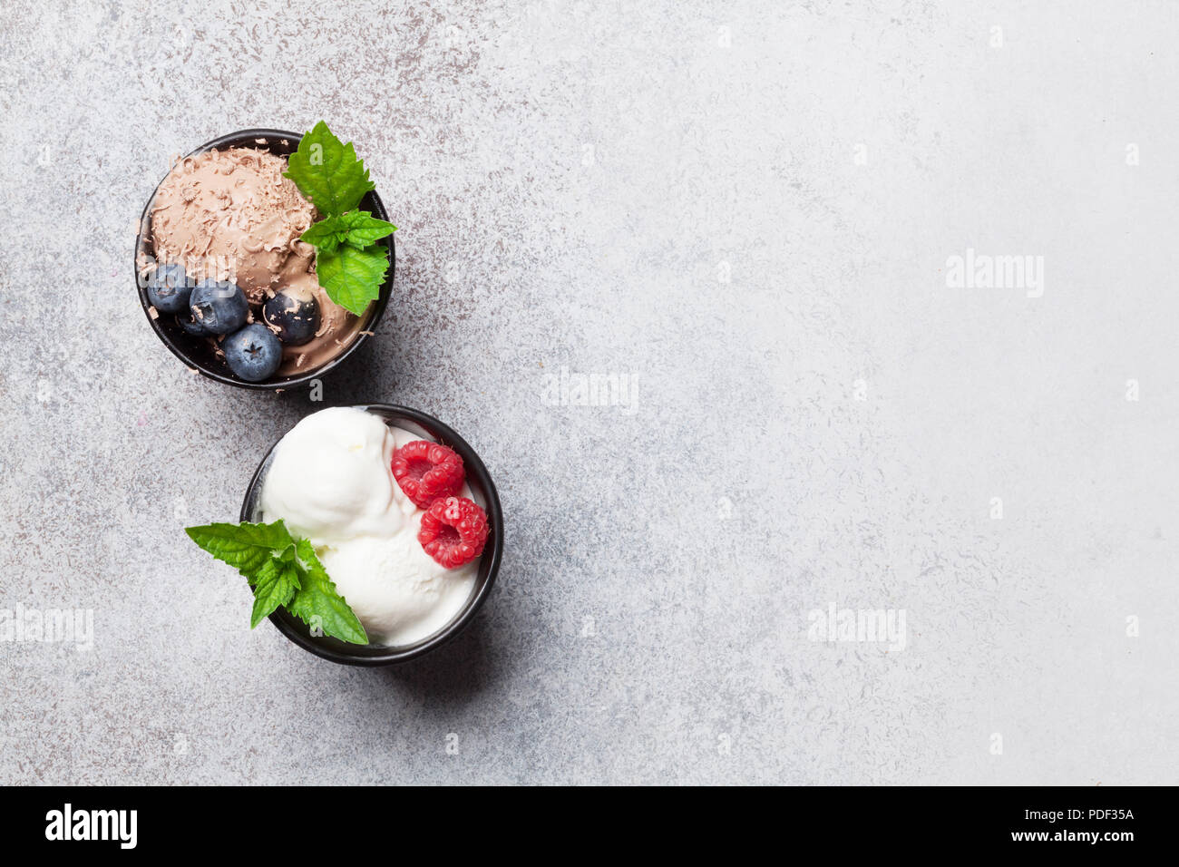 Ice cream with berries. Top view with space for your text Stock Photo ...