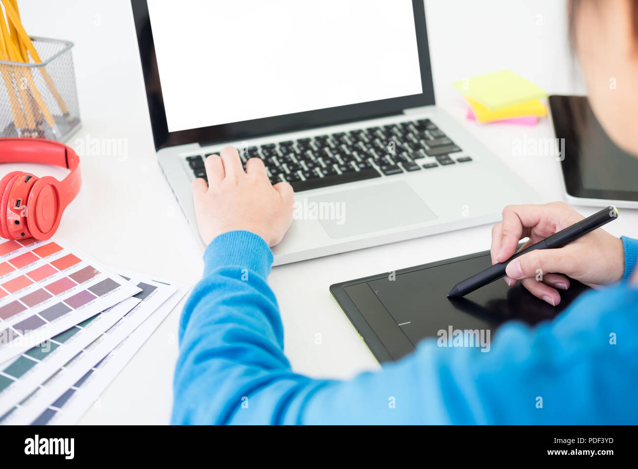 interior design or graphic designer renovation and technology concept ...