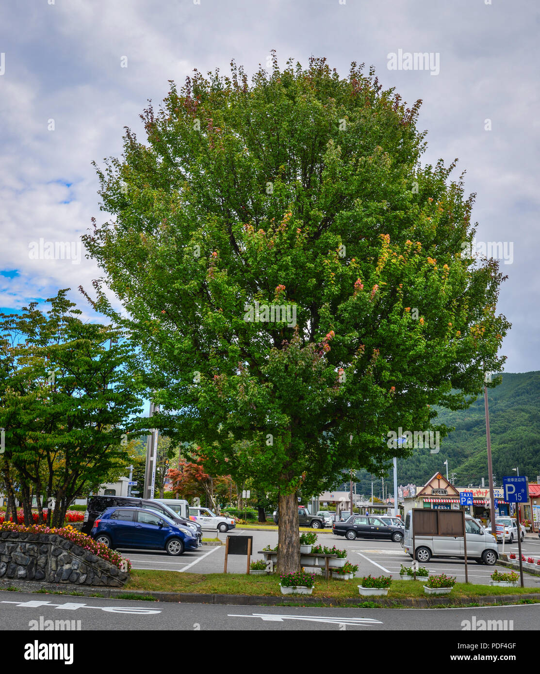 Nagano, Japan - Oct 10, 2017. City park near Shinano-Omachi Station in ...