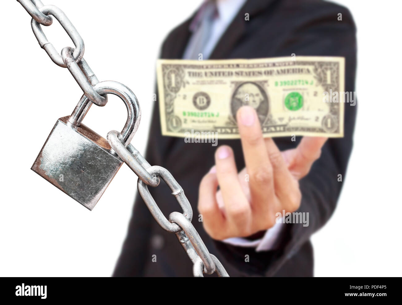 1 USD a businessman holding security a white background Stock Photo - Alamy