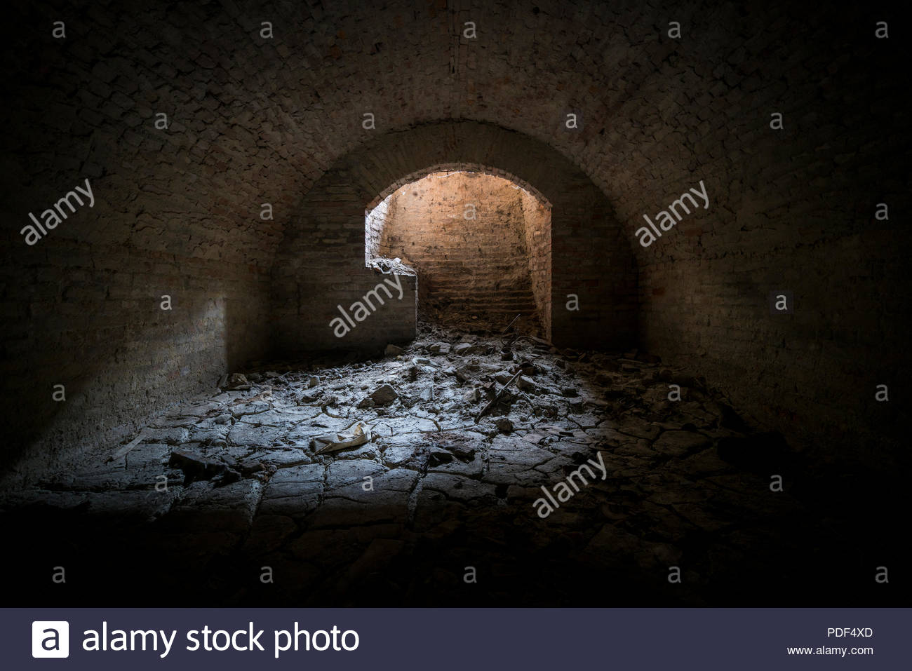 Decaying interior of an abandoned building with peeling paint and ...