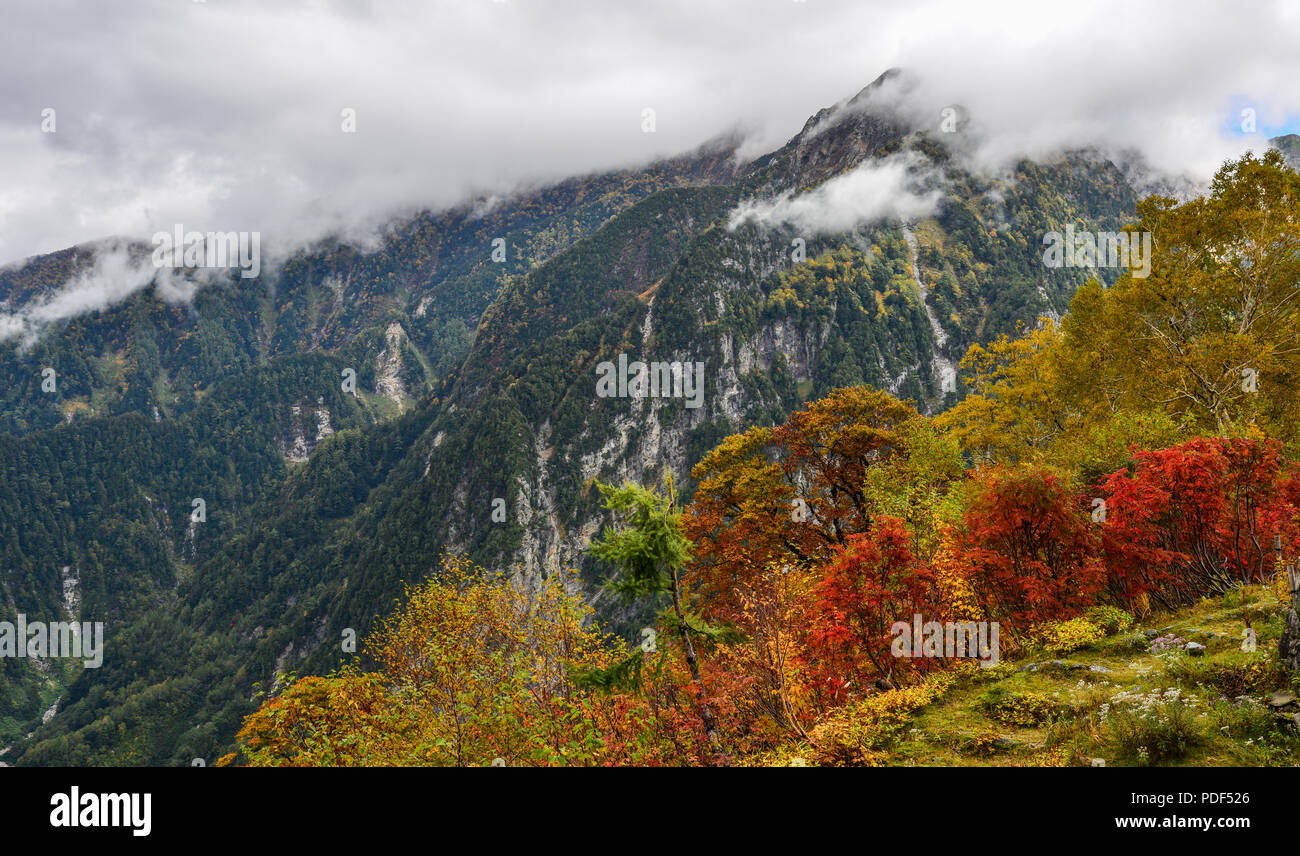Mountain scenery at autumn in Tateyama Kurobe Alpine Route, Japan Stock ...