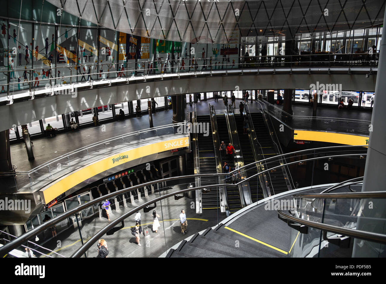 New York City, USA - June 20, 2018: Interior view of The Fulton Center ...