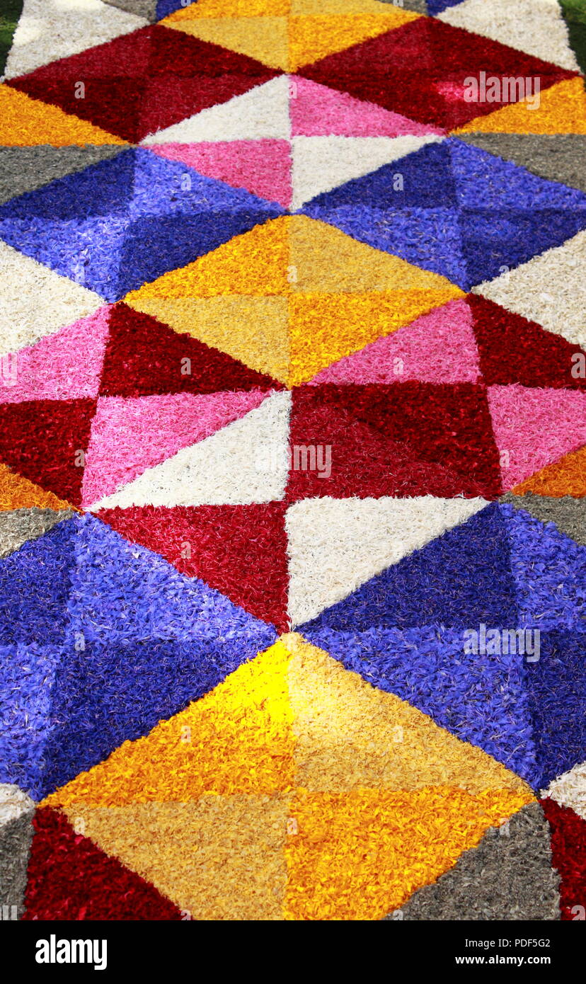 Multicolored floral carpet made with flower petals Stock Photo - Alamy