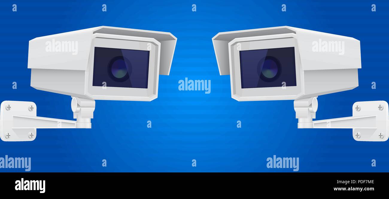 Security camera set. CCTV surveillance system on blue background Stock ...