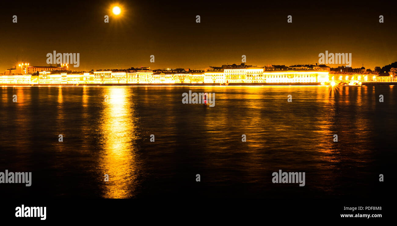 Photography of long-term exposure - night landscape. Night city river ...