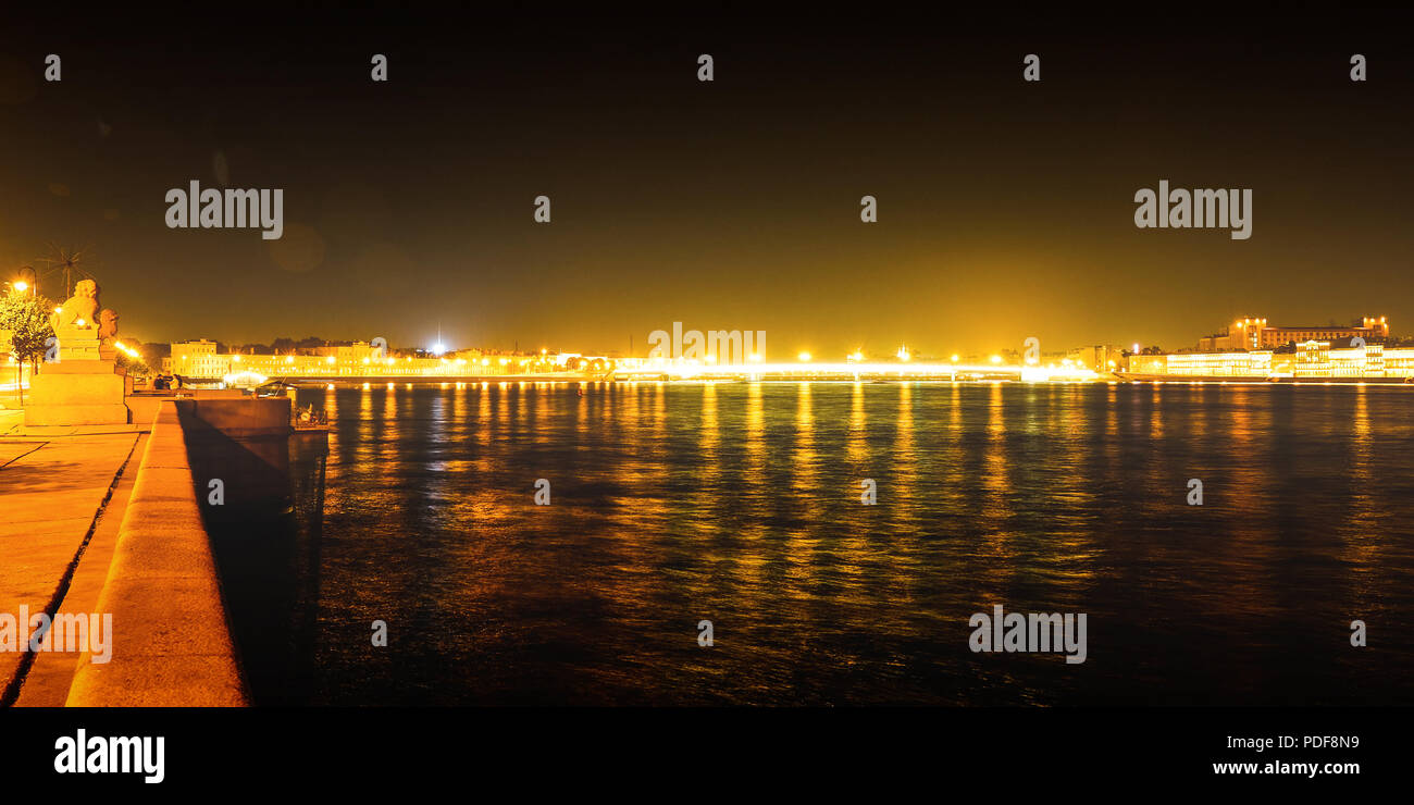 Photography of long-term exposure - night landscape. Night city river ...