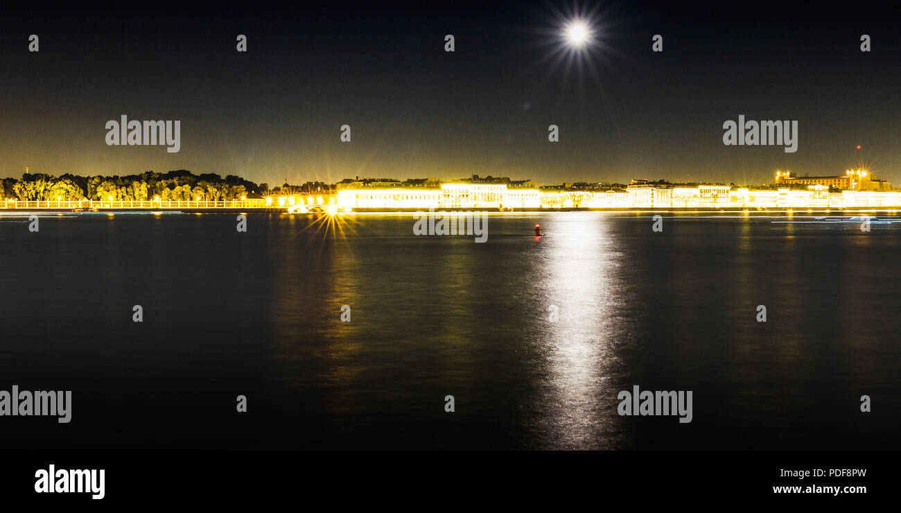 Photography of long-term exposure - night landscape. Night city river ...