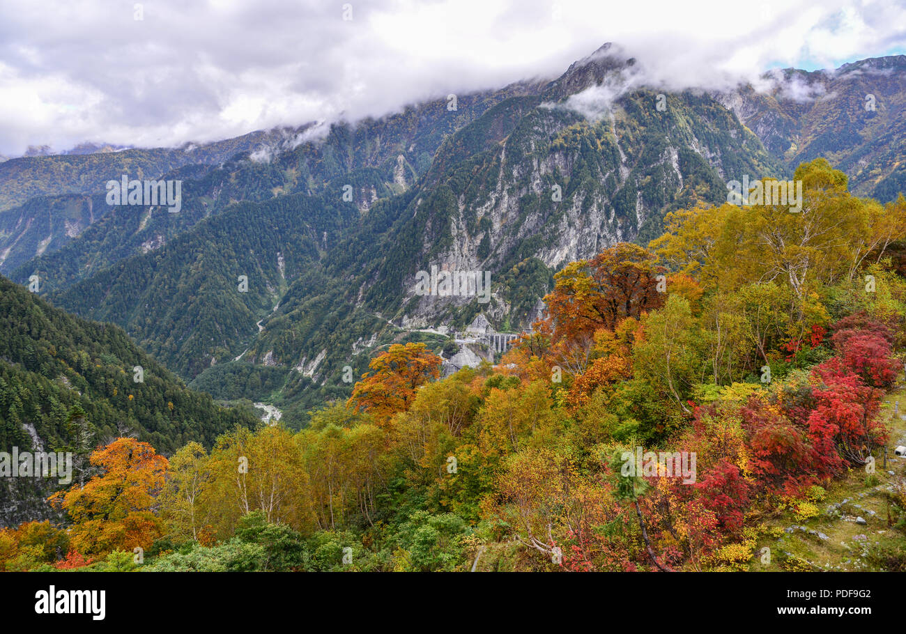 Mountain scenery at autumn in Tateyama Kurobe Alpine Route, Japan Stock ...