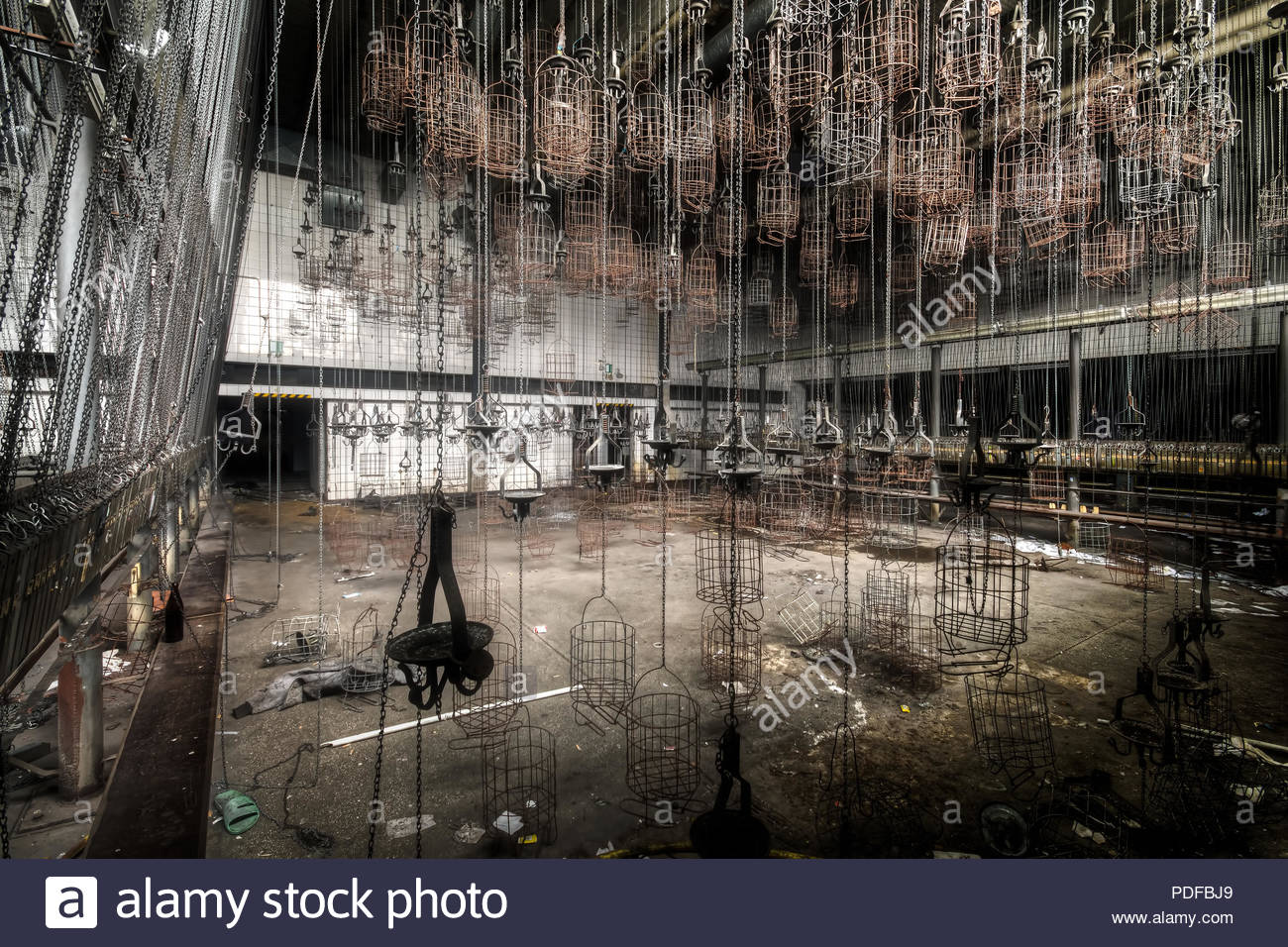 Decaying interior of an abandoned building with peeling paint and ...