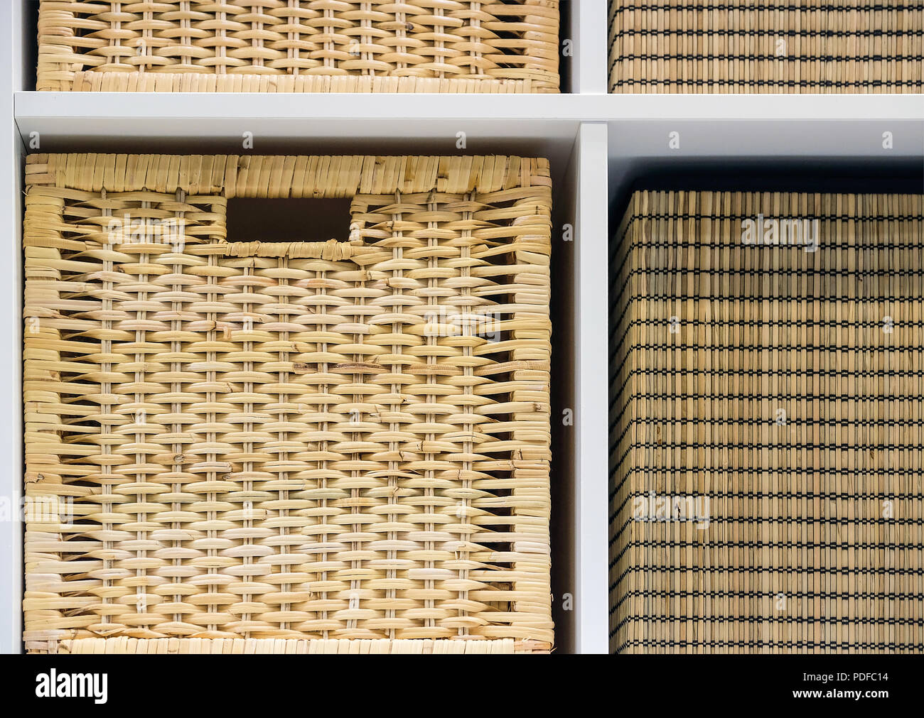Rattan weave close-up. Packaging for clothes and hats. Large and small ...