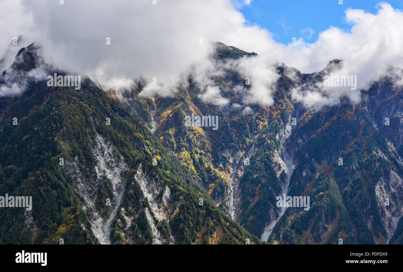 Mountain scenery at autumn in Tateyama Kurobe Alpine Route, Japan Stock ...