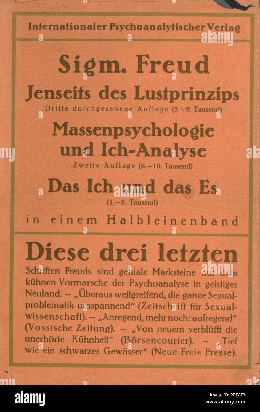 135 Freud 1923 Jenseits Massenpsychologie Es k 0000 Stock Photo - Alamy