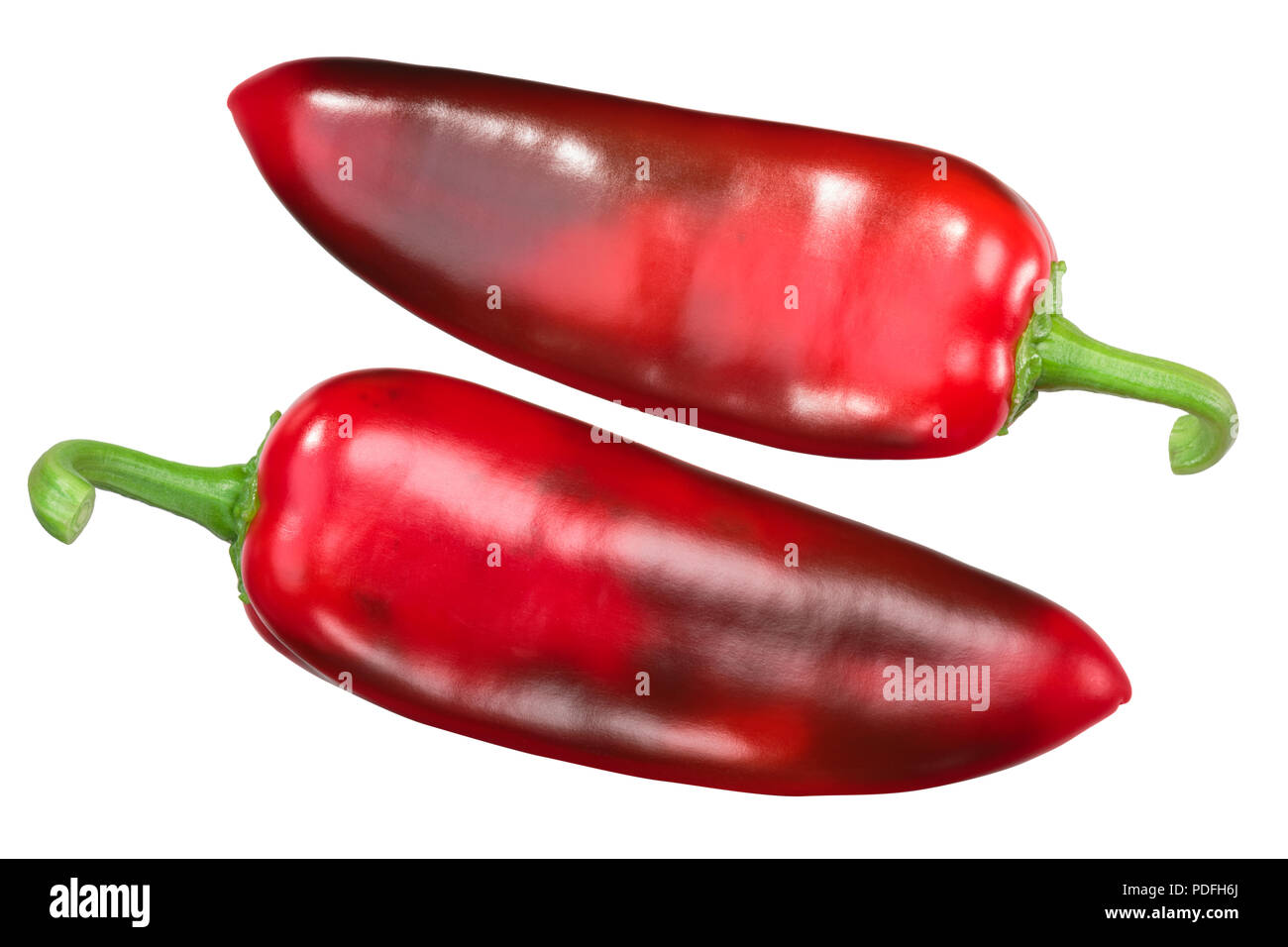 Ramiro sweet pepper (Capsicum annuum fruit), ripe whole pods, top view ...