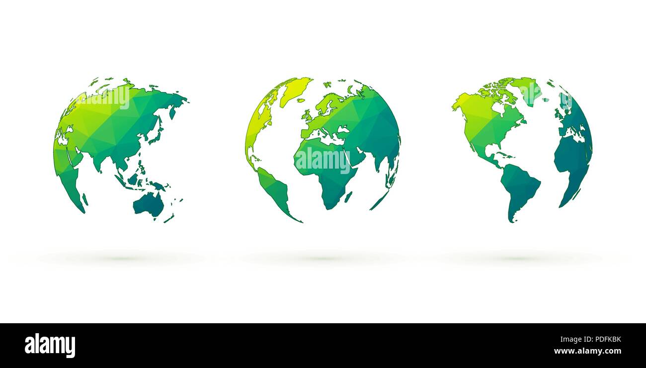 abstract green globes vector set world planet earth with geometric pattern Stock Vector Image ...
