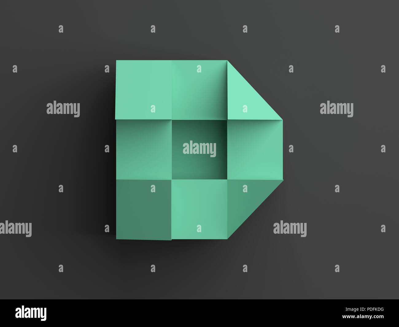 Abstract green digital object in shape of D letter over dark gray ...