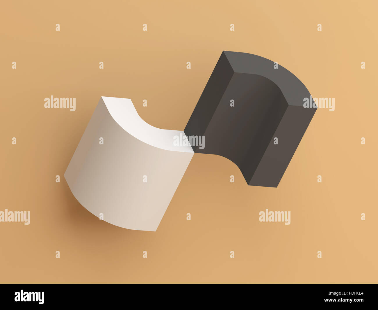 Two round corners. Abstract objects over yellow background, 3d render ...