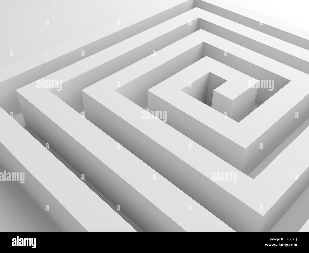 Abstract white square spiral maze perspective, 3d render illustration ...