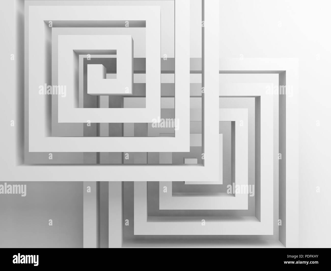 Abstract square spirals over white background, 3d render illustration ...