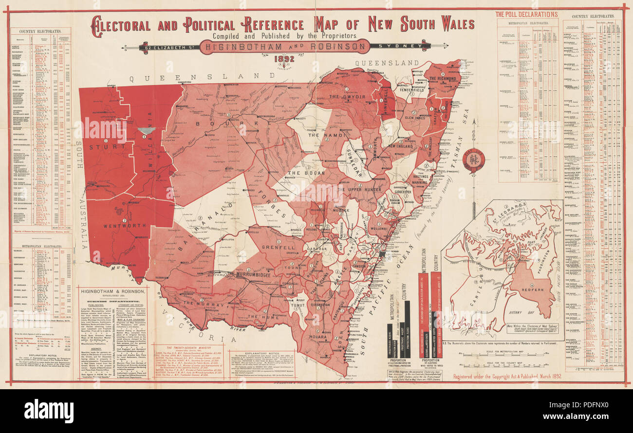 3 1892 Electoral and Political Reference Map of New South Wales Stock ...