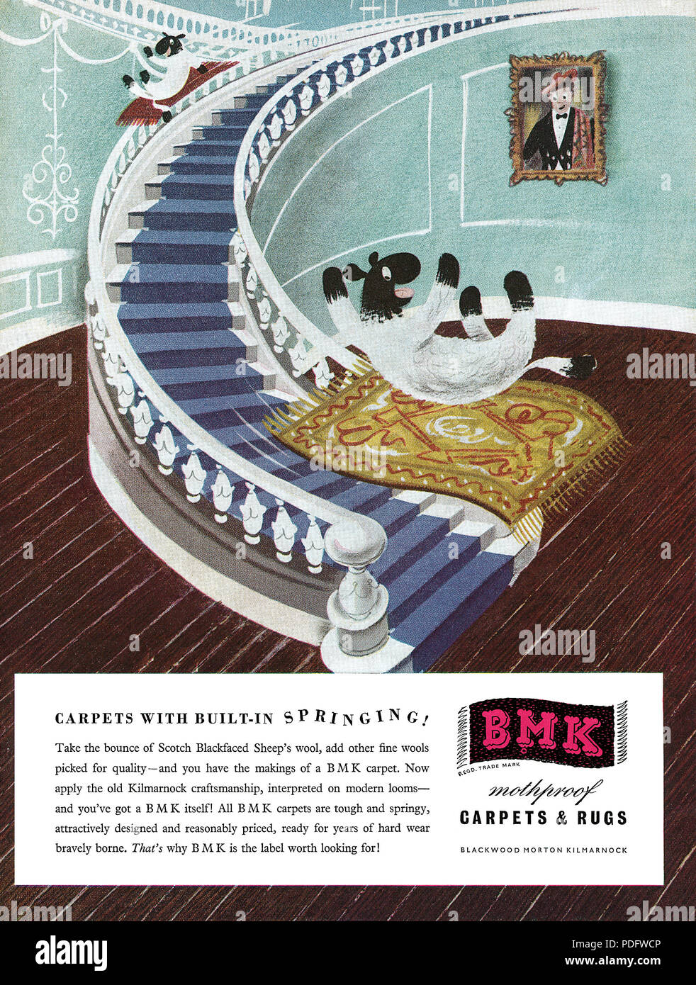 1951 British advertisement for BMK carpets Stock Photo - Alamy