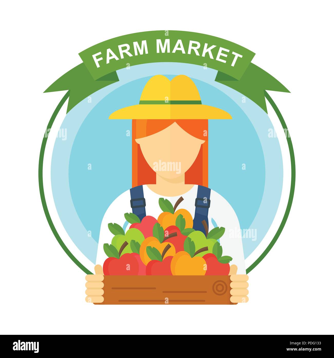 Apple picking logo, woman with apple. Farmers characters Stock Vector ...