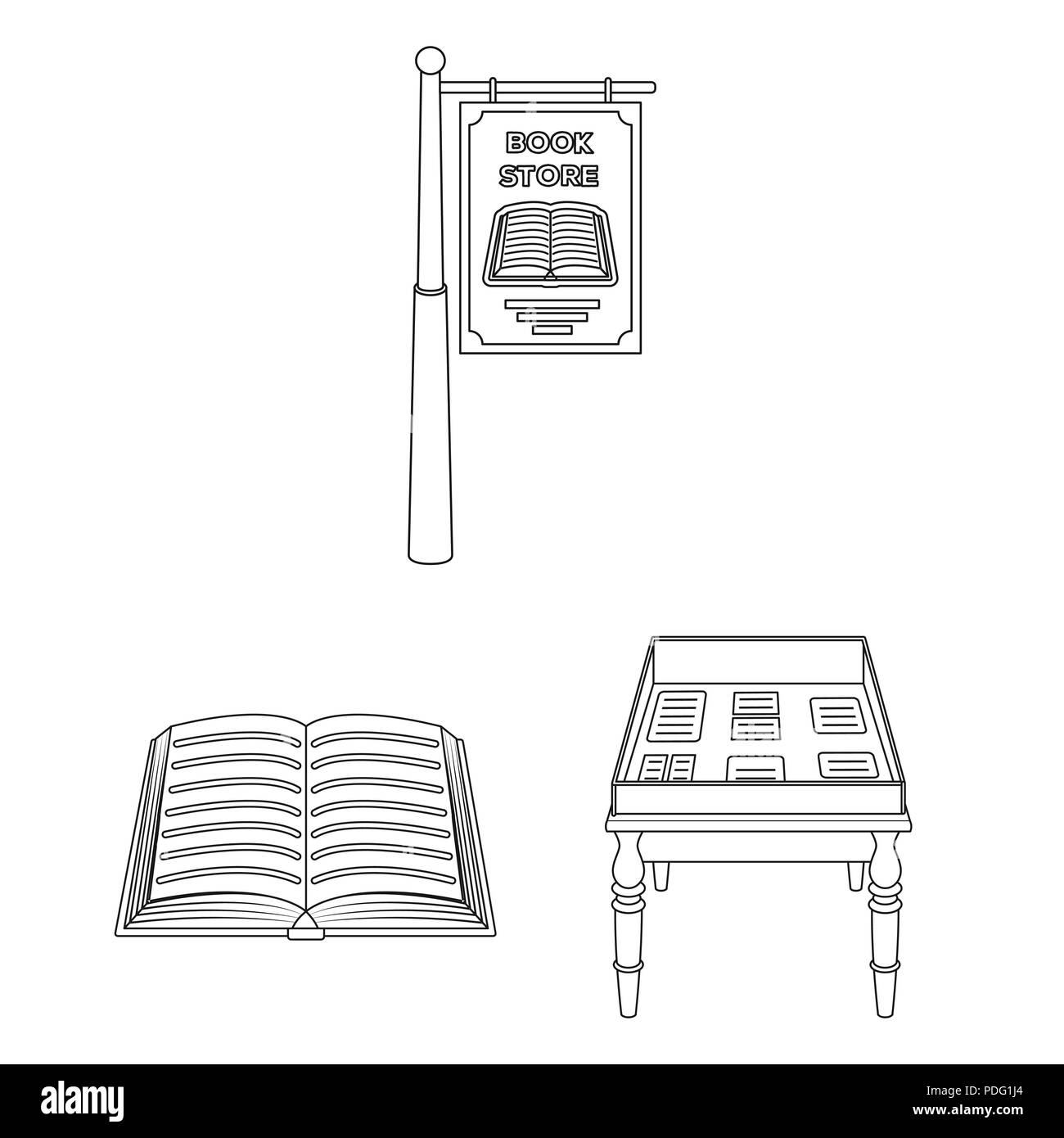Library and bookstore outline icons in set collection for design. Books ...