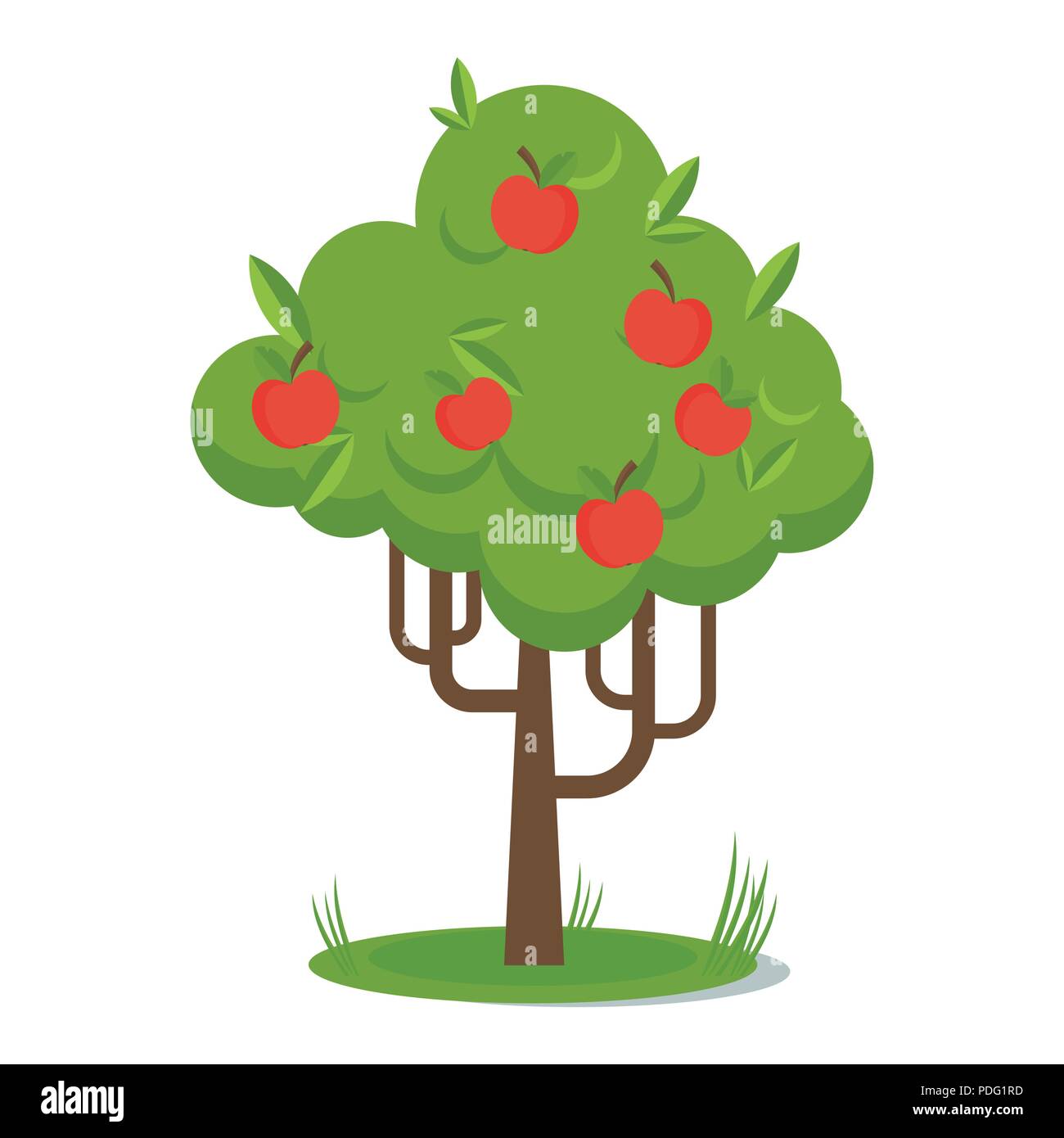 Apple picking. Tree with red apple. Flat vector cartoon illustration ...
