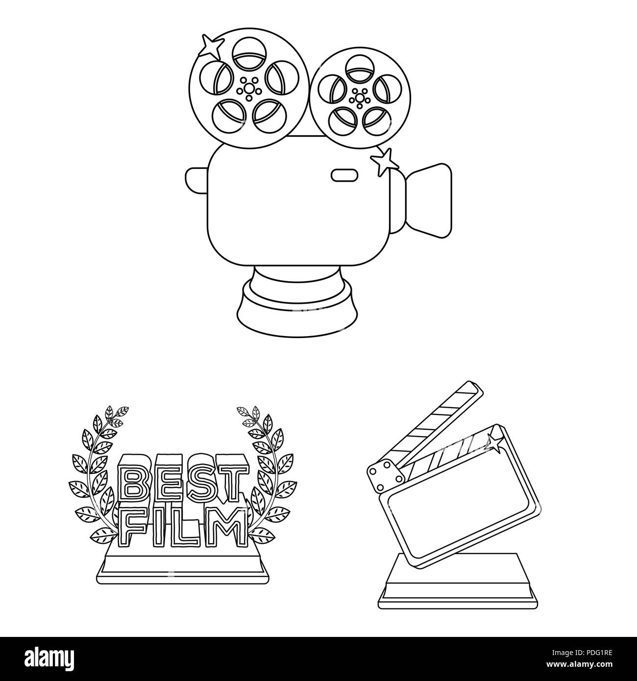 Film awards and prizes outline icons in set collection for design. The ...