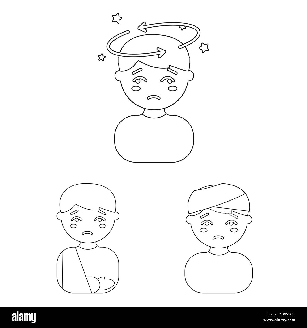 The sick man outline icons in set collection for design.Illness and ...