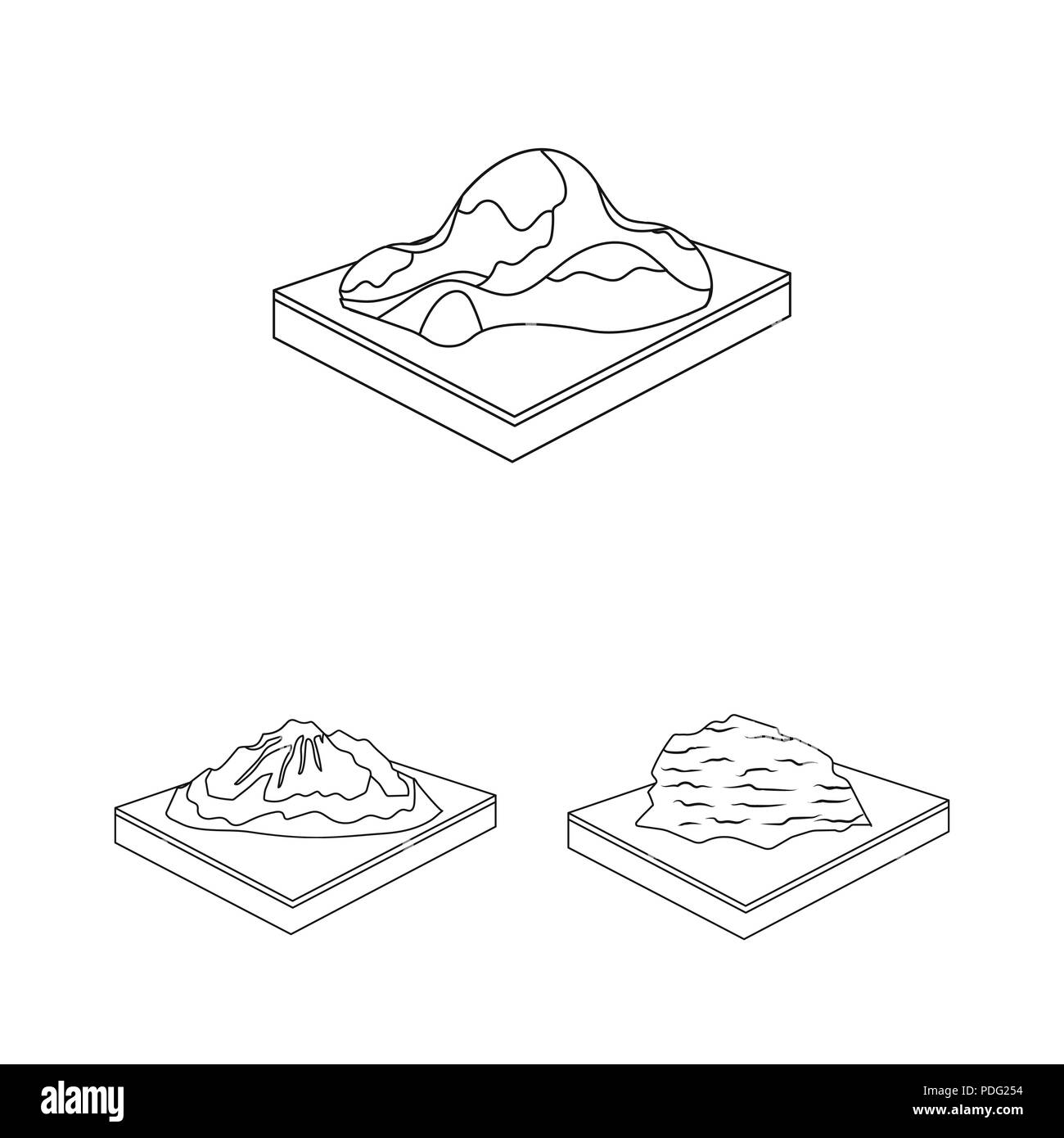 Mountains, massive outline icons in set collection for design. The ...