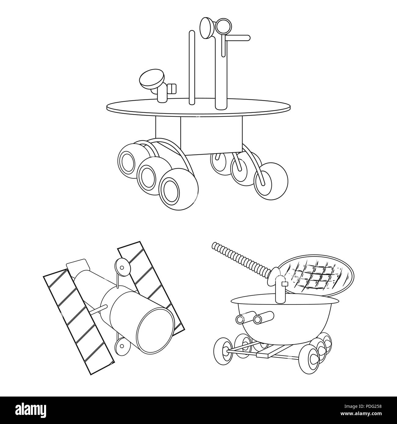 Space technology outline icons in set collection for design.Spacecraft ...