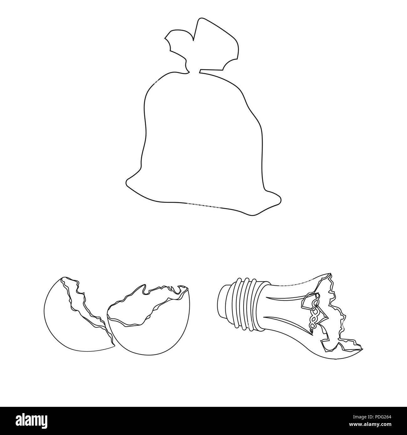 Garbage and waste outline icons in set collection for design. Cleaning ...