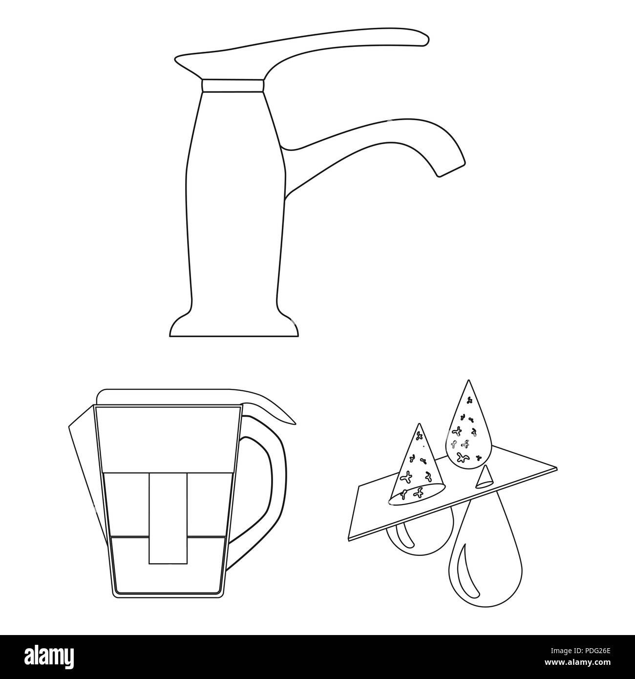 Water filtration system outline icons in set collection for design ...