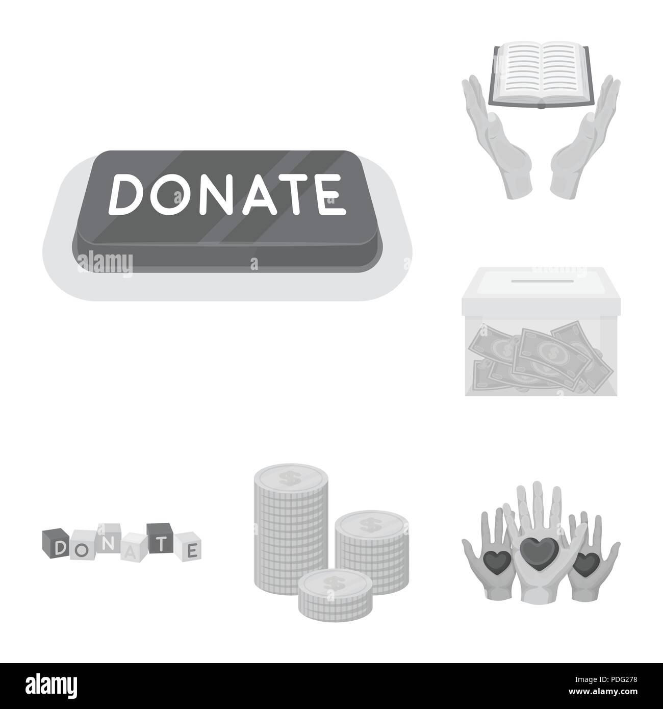 Charity and donation monochrome icons in set collection for design ...