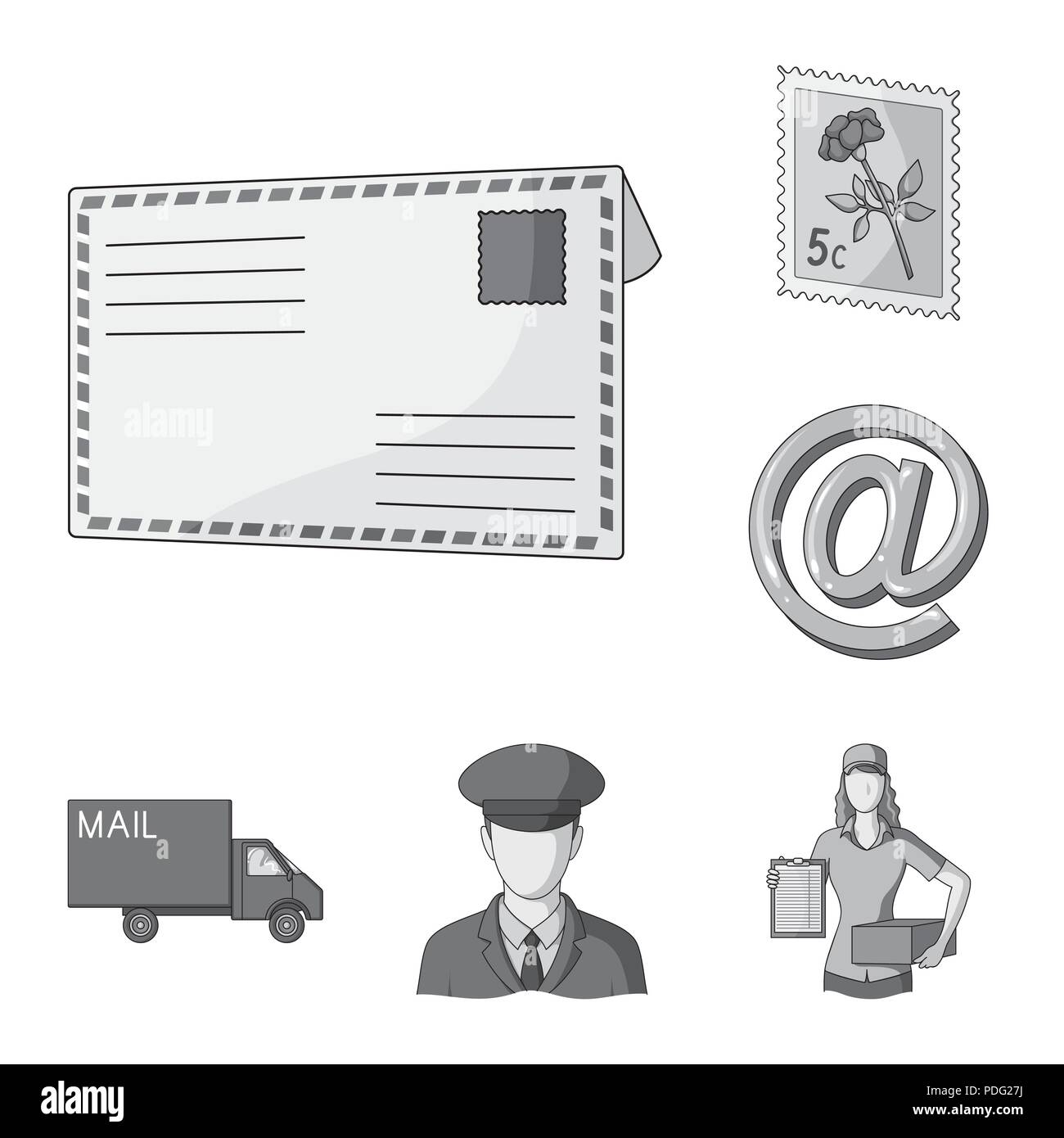Mail and postman monochrome icons in set collection for design. Mail ...
