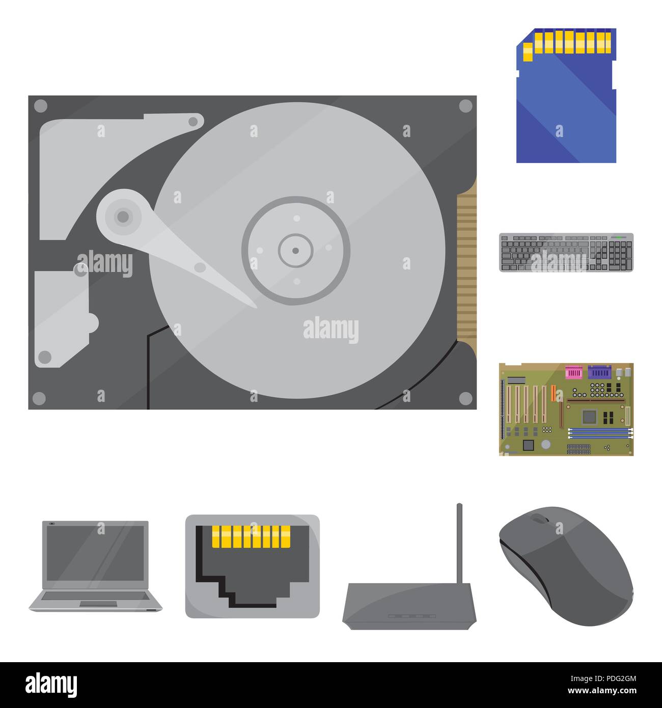 Personal computer cartoon icons in set collection for design. Equipment ...