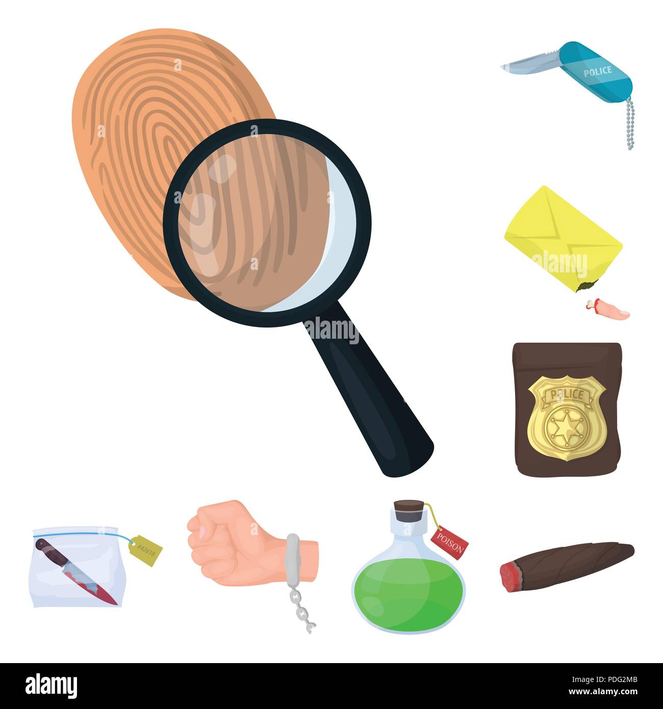 Detective agency cartoon icons in set collection for design. Crime and ...
