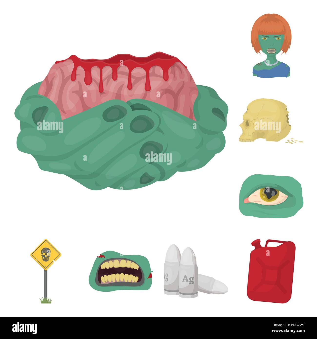 Zombies and Attributes cartoon icons in set collection for design. Dead ...