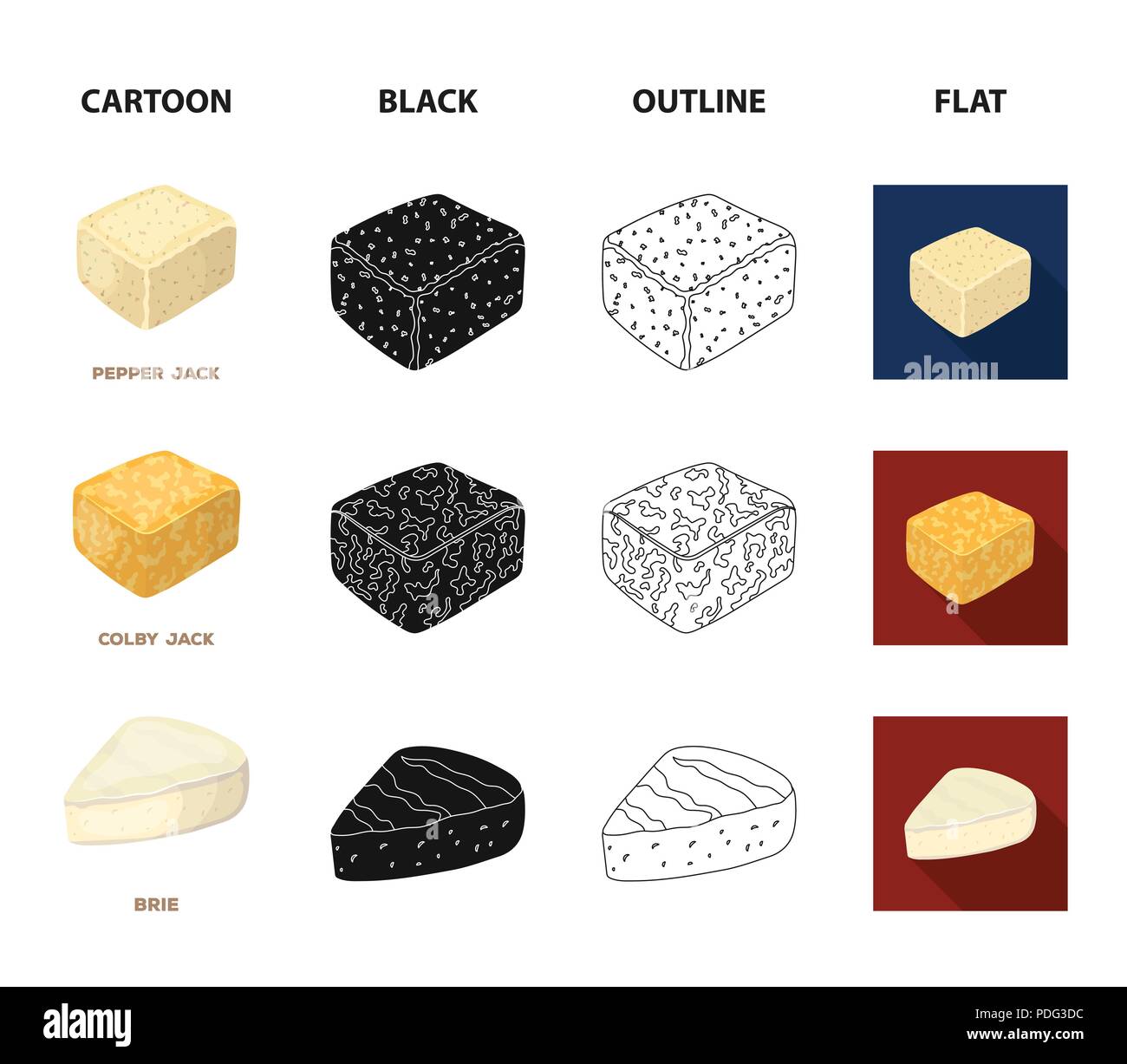 Brynza, smoked, colby jack, pepper jack.Different types of cheese set ...